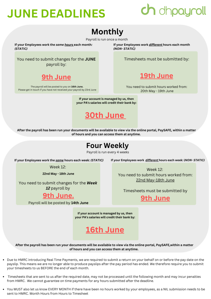 June Payroll Deadlines